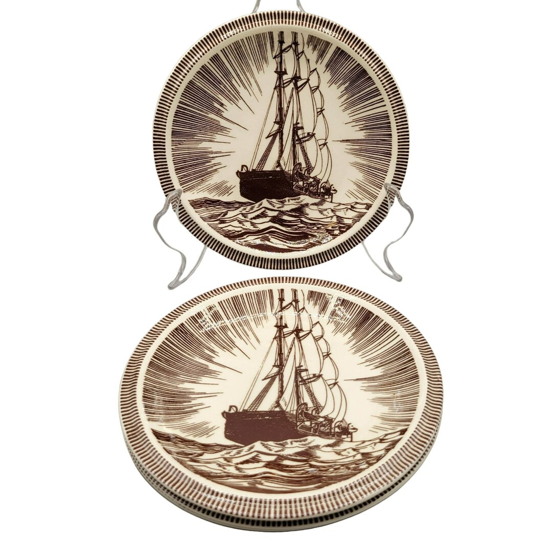 Rare Moby Dick Vernon Kilns Bread Plates 1939 Rockwell Kent Walnut ...