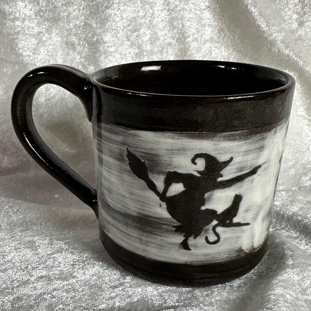 Handmade Ceramic Cup, Flying Witch With Caldron Themed Medium Cup ...