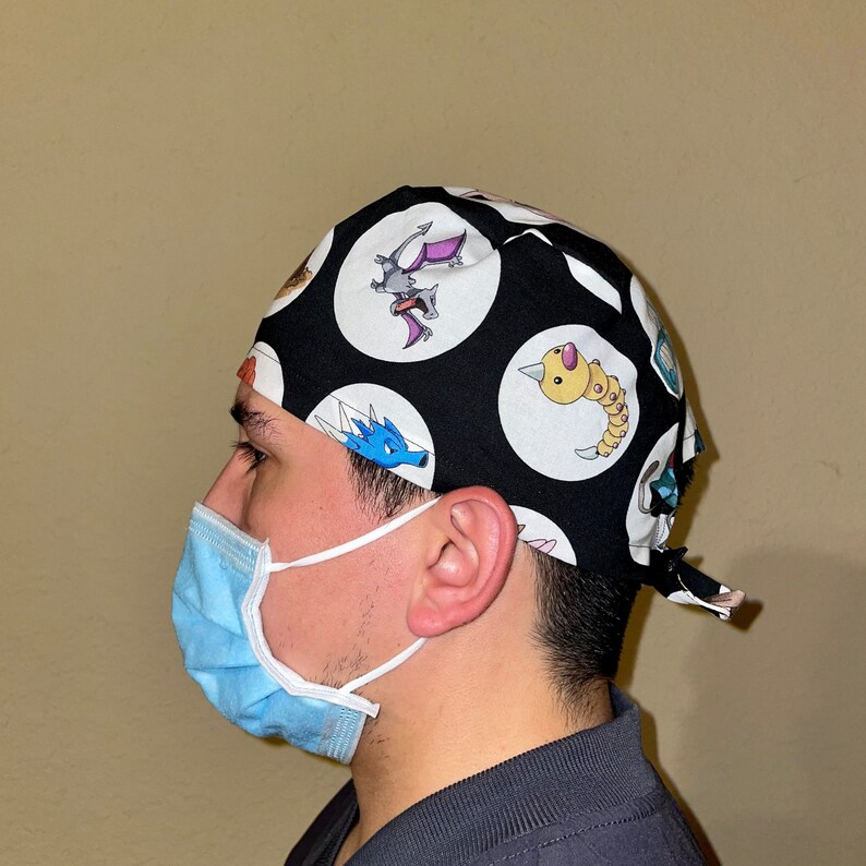 Pokémon Original Mens Surgical Scrub Cap, Black| Indigo League Skull ...