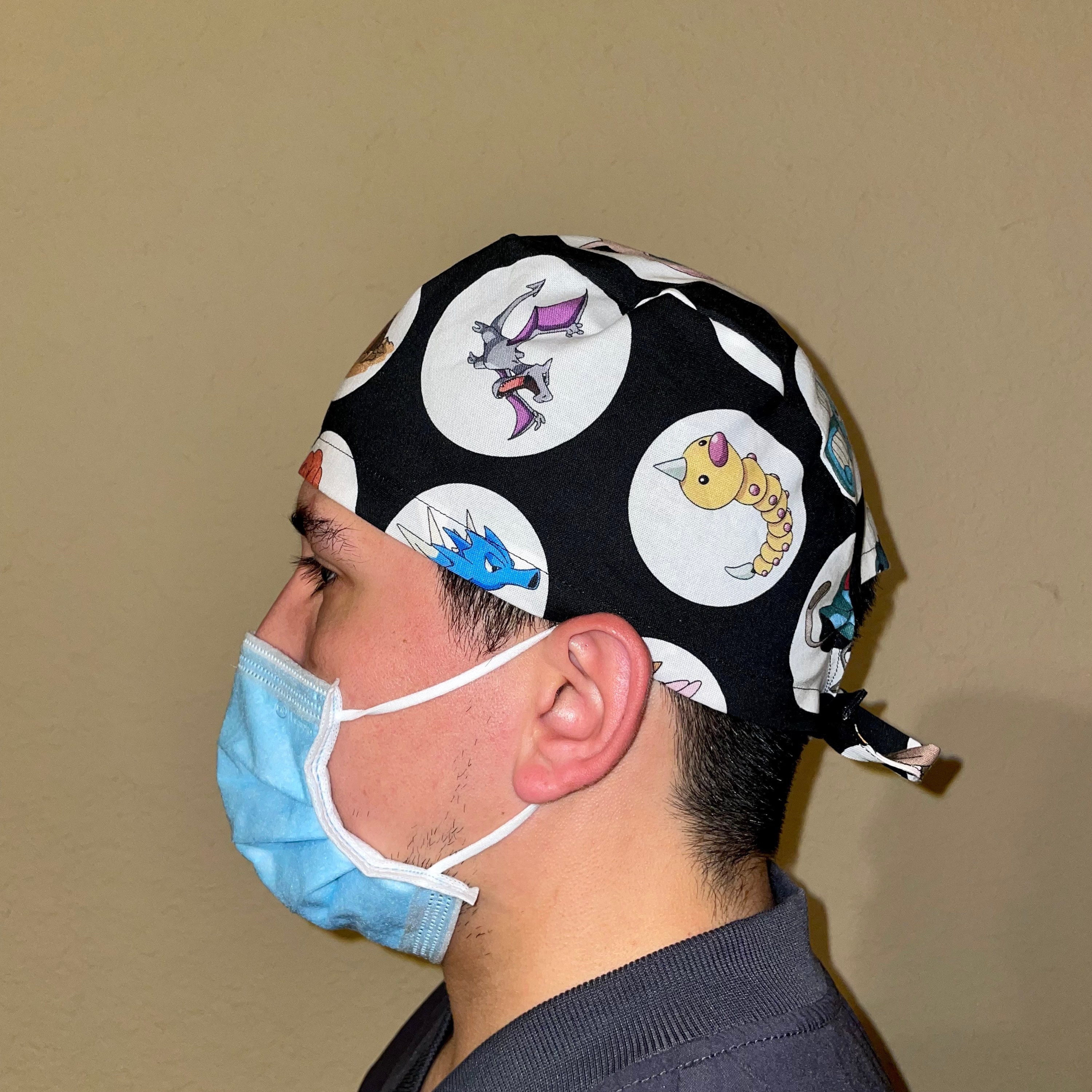 Pokémon Original Mens Surgical Scrub Cap, Black Indigo League Skull Cap ...