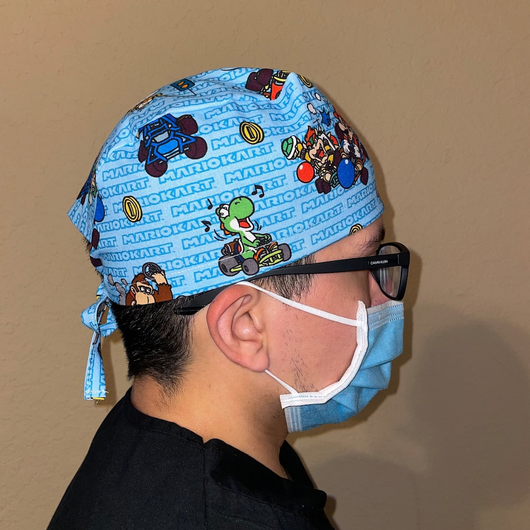 Mens Surgical Scrub Caps| Mario Kart Scrub Hat for Men| Video Game ...