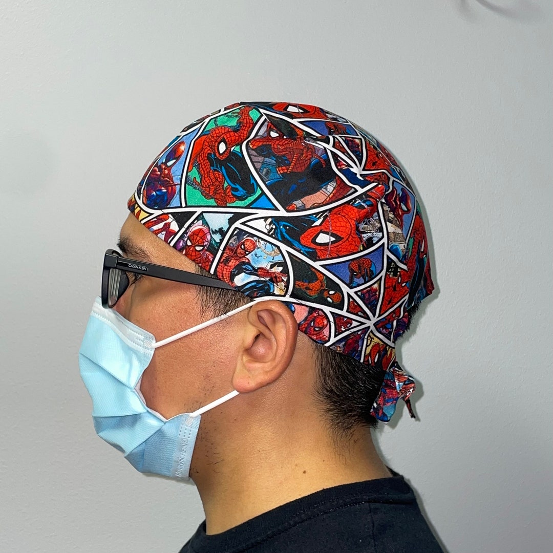 Mens Surgical Scrub Caps| Spiderman Scrub Cap for Men| Spiderman Chemo ...