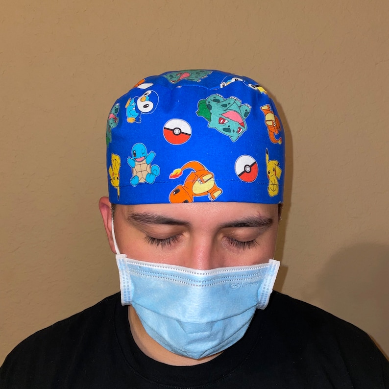 Pokemon Mens Surgical Scrub Cap, Blue| Skull Caps for Men| Medical Hat ...