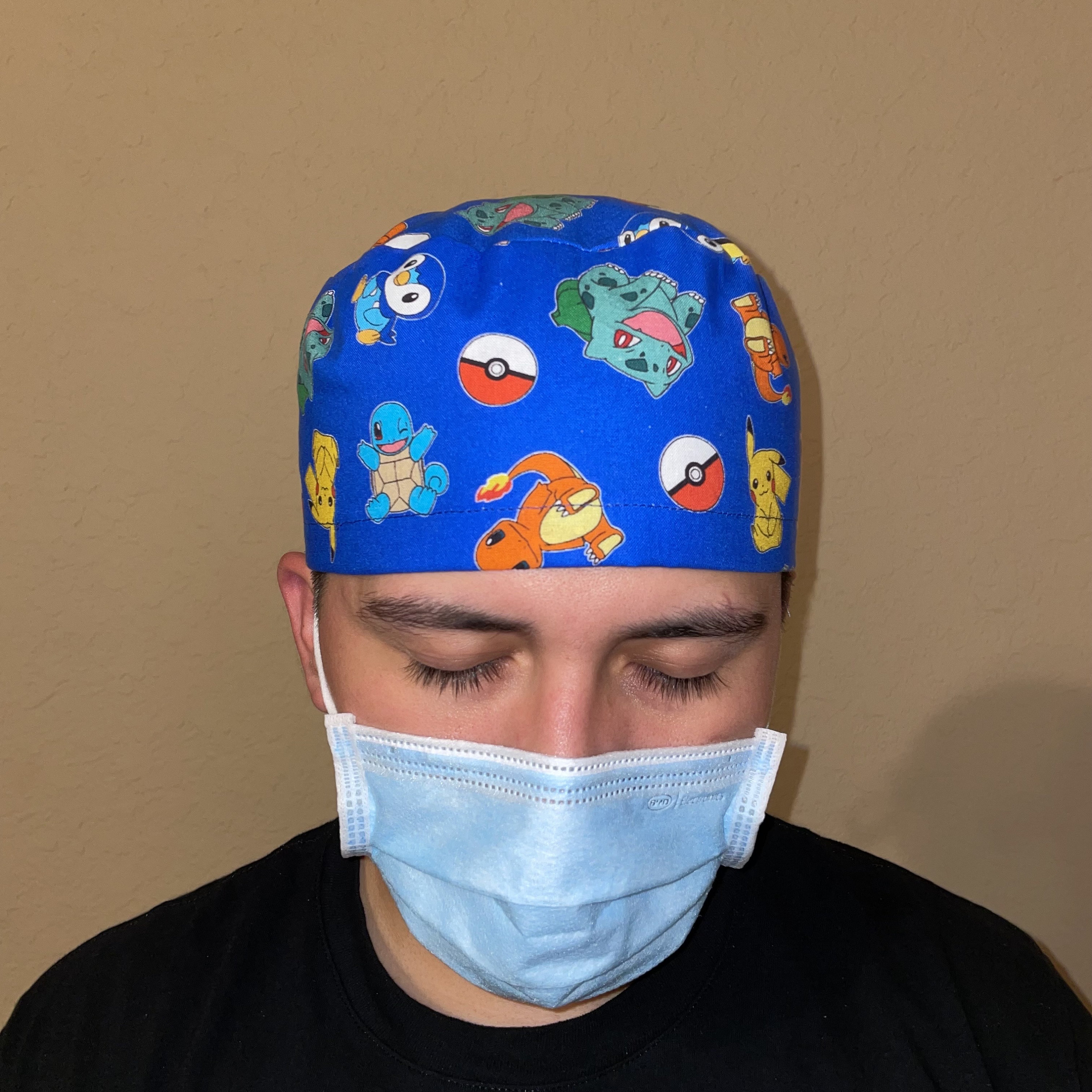 Pokemon Mens Surgical Scrub Cap, Blue| Skull Caps for Men| Medical Hat ...