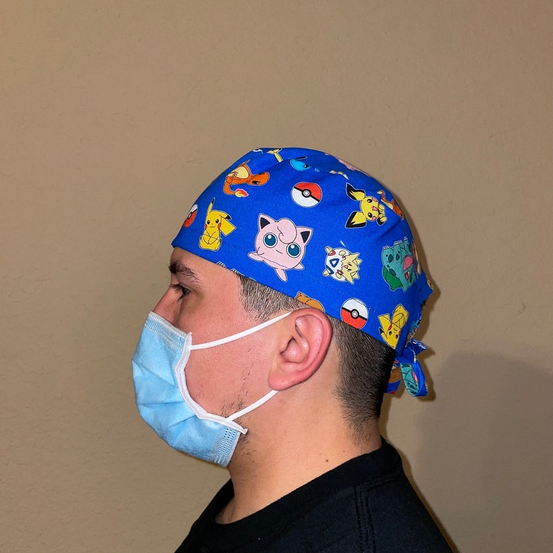 Pokemon Mens Surgical Scrub Cap, Blue Skull Caps for Men Medical Hat ...