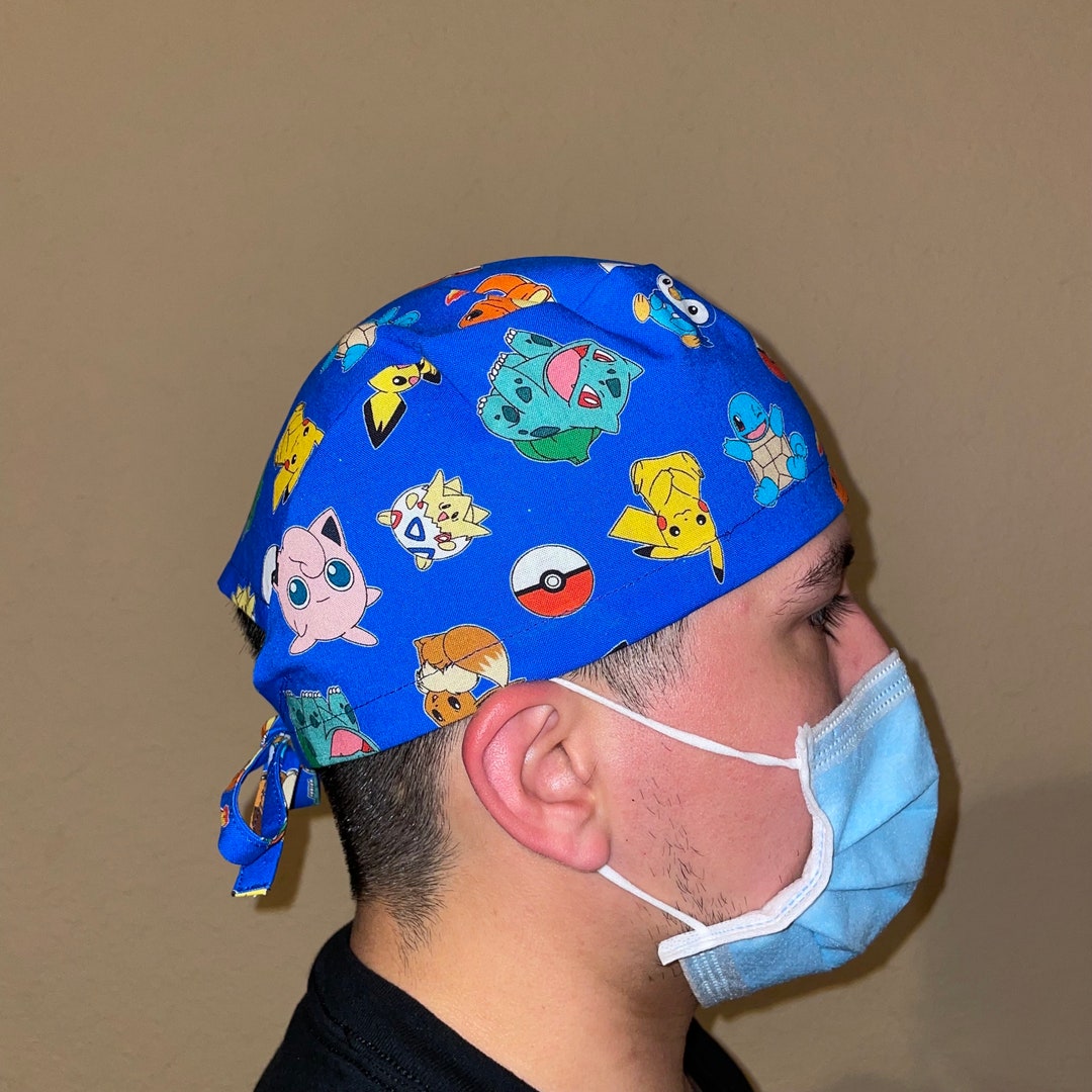 Pokemon Mens Surgical Scrub Cap, Blue| Skull Caps for Men| Medical Hat ...