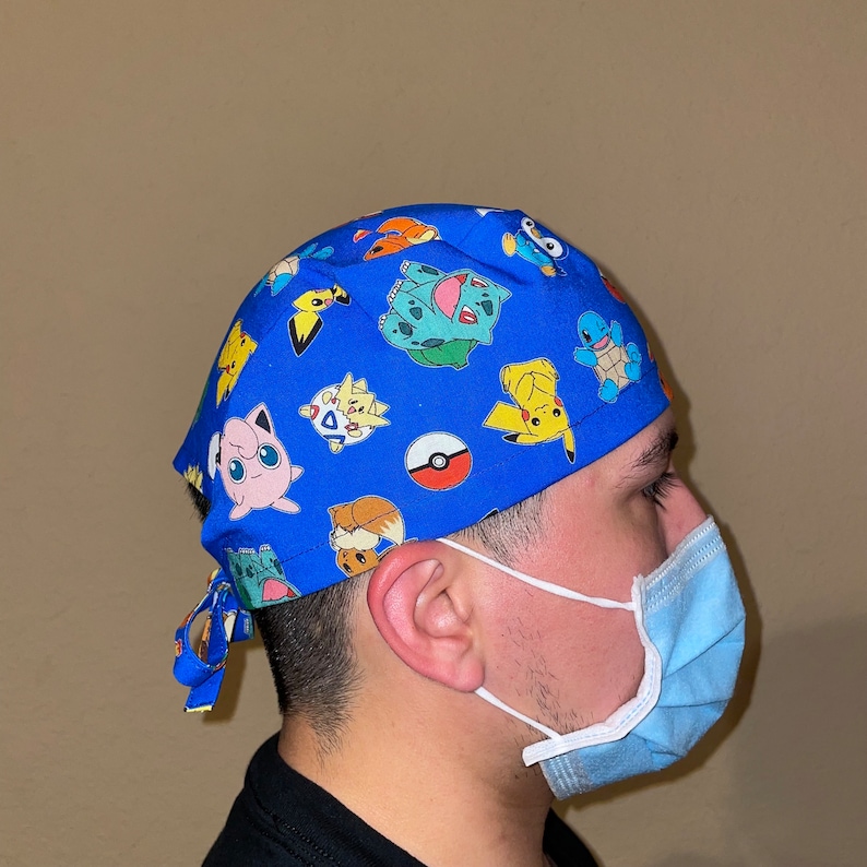 Pokemon Mens Surgical Scrub Cap, Blue| Skull Caps for Men| Medical Hat ...
