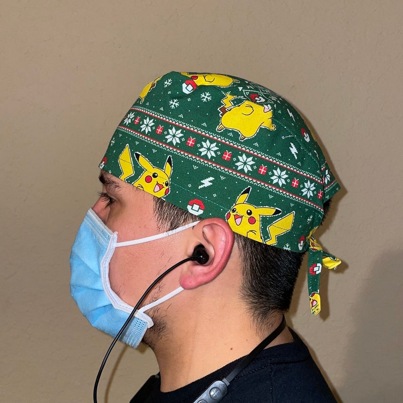 Mens Pikachu Surgical Scrub Cap| Christmas Skull Cap for Men| Pokemon ...