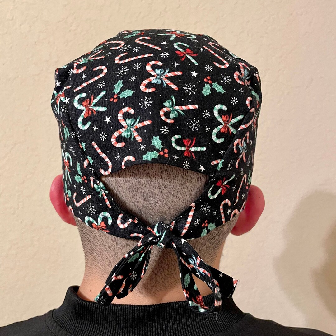 Mens Christmas Surgical Scrub Cap| Candy Cane Scrub Hats for Men| Cute ...
