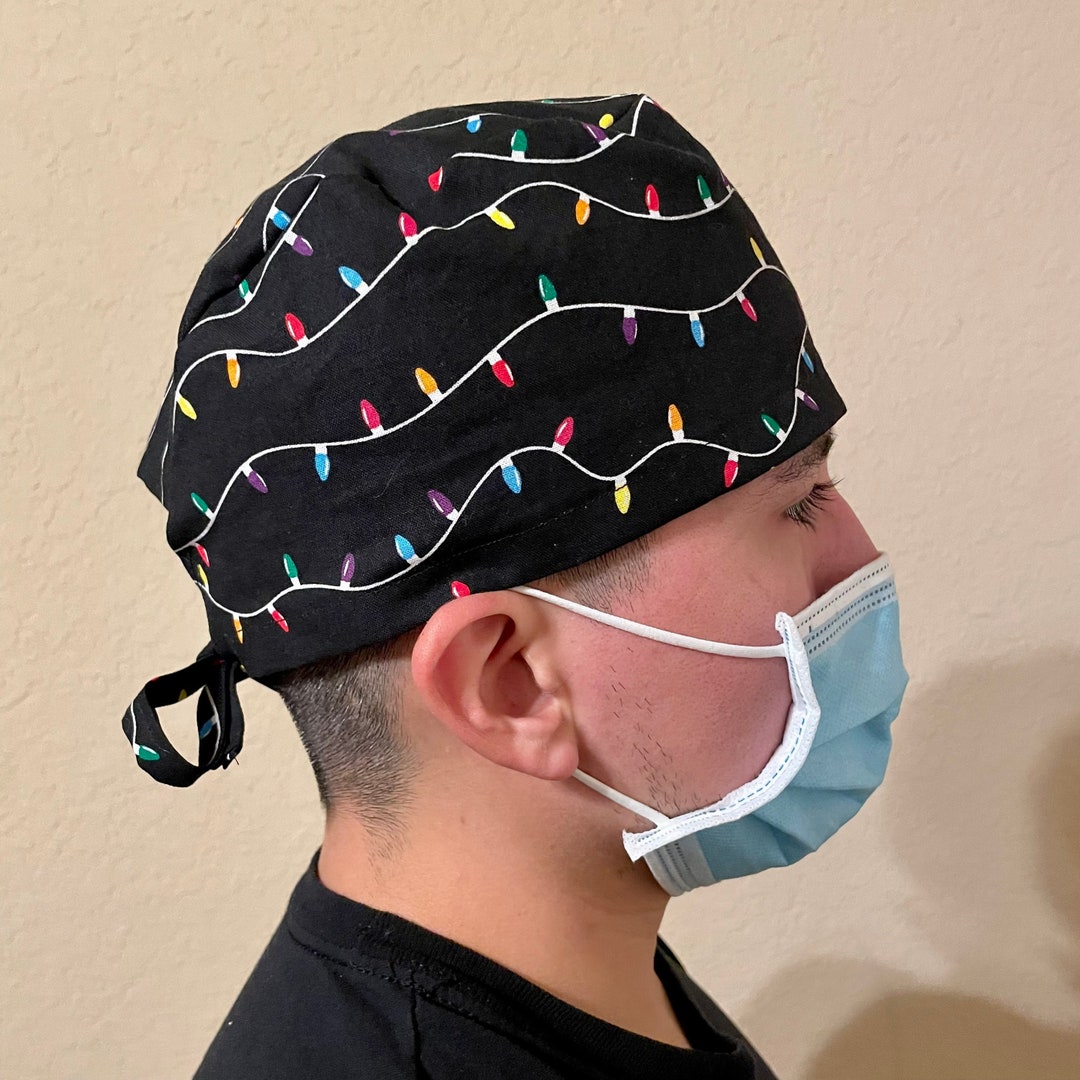 Mens Christmas Surgical Scrub Cap| Christmas Lights Scrub Hat for Men ...
