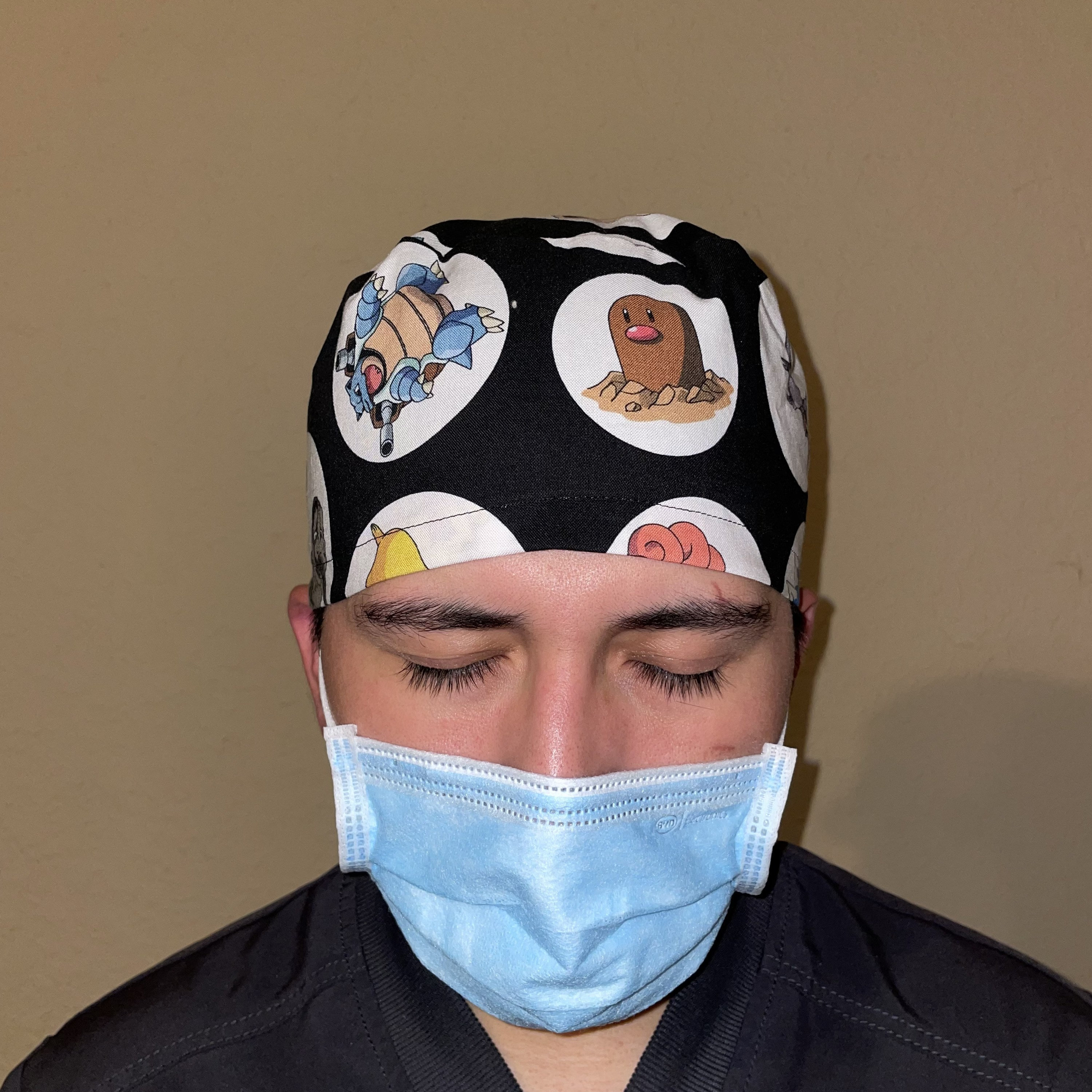 Pokémon Original Mens Surgical Scrub Cap, Black Indigo League Skull Cap ...