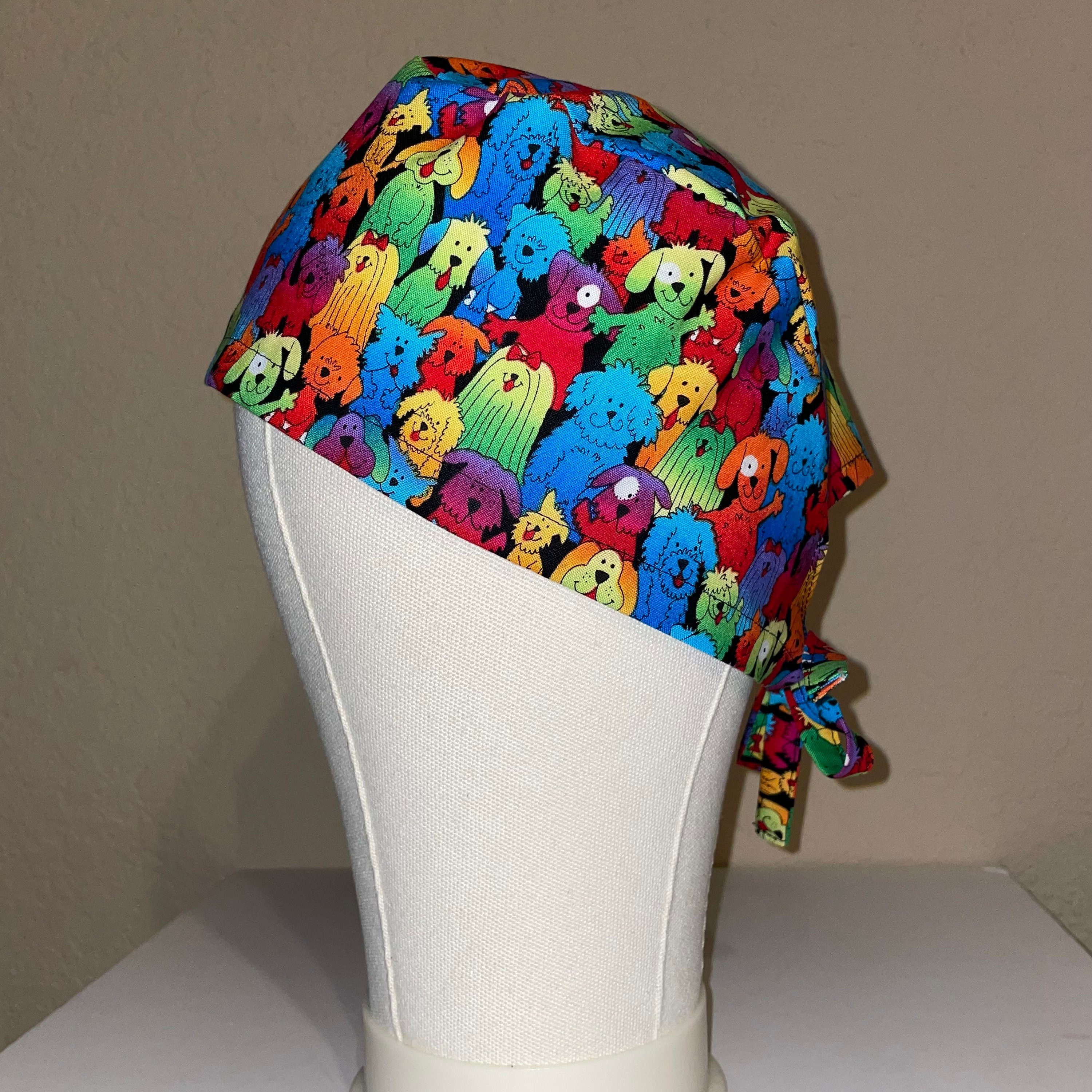 Mens Surgical Scrub Cap Dogs Veterinarian Scrub Hat Funny Tie Cap for ...