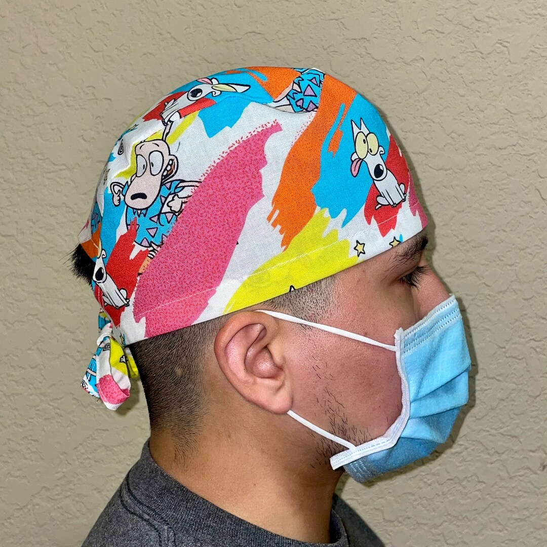 Mens Surgical Scrub Cap, Rockos Modern Life| Cartoon Tie Back Hat for ...