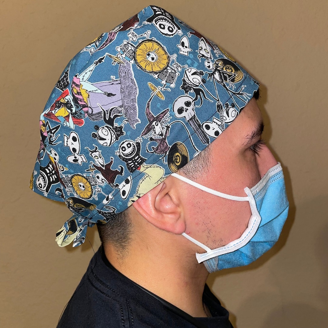 Mens Nightmare Before Christmas Surgical Scrub Hat Skull Cap for ...