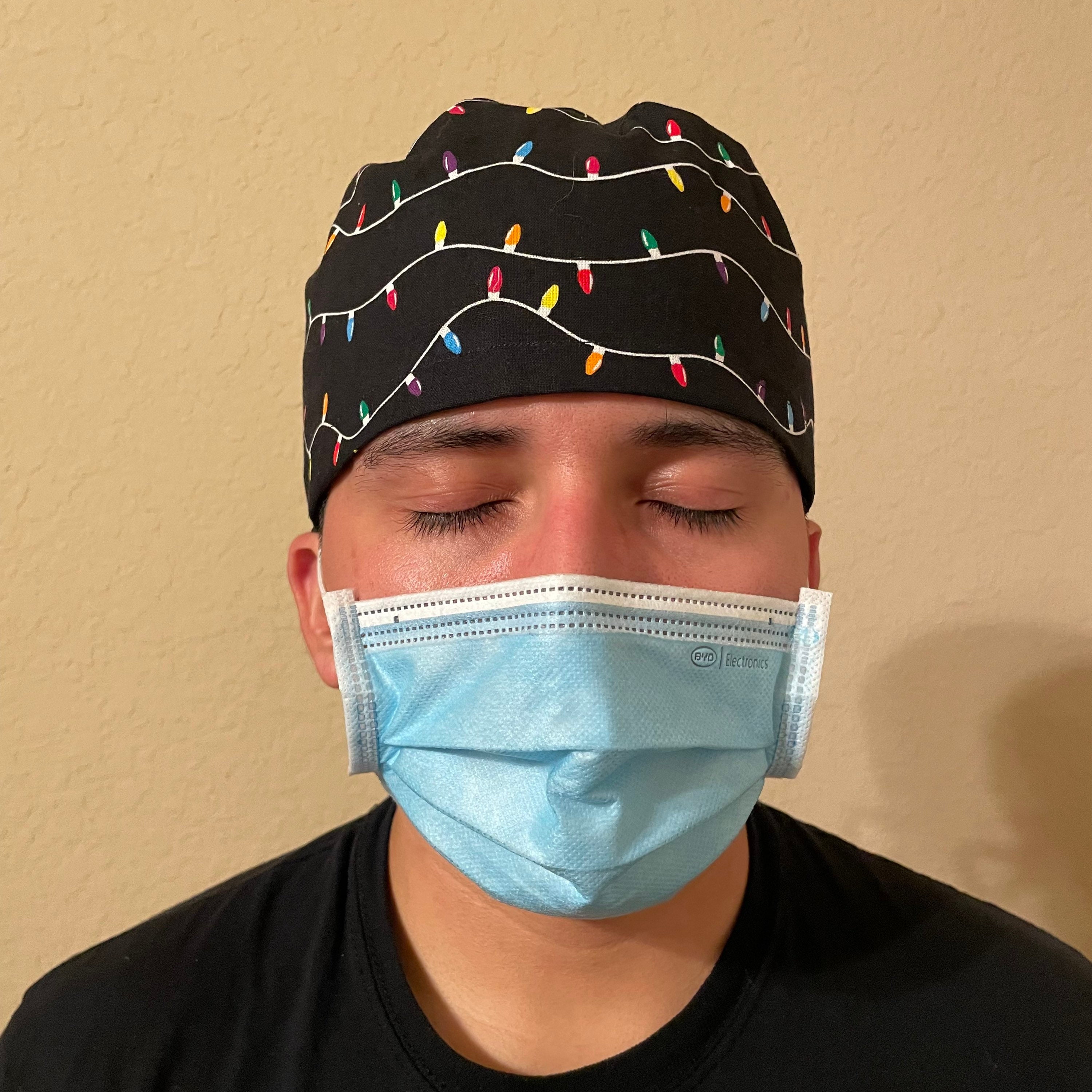Mens Christmas Surgical Scrub Cap| Christmas Lights Scrub Hat for Men ...