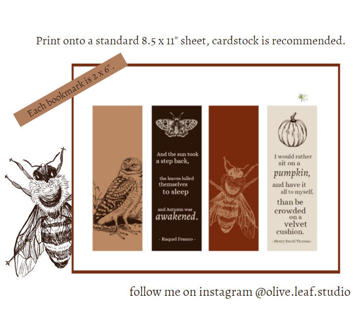 Printable Bookmarks, Autumn Bookmarks, Fall Bookmarks, Set of 4 ...