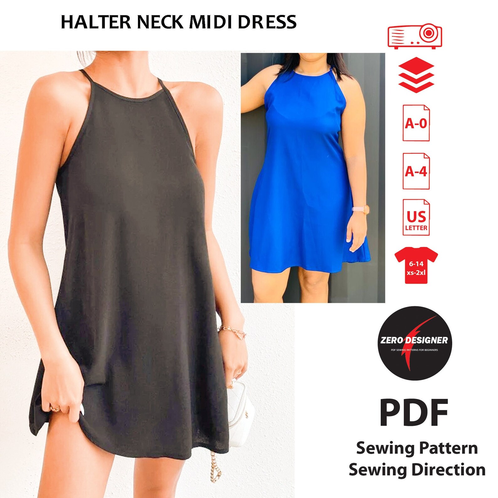Halter Neck Midi Dress PDF Sewing Pattern Summer Dress - Etsy