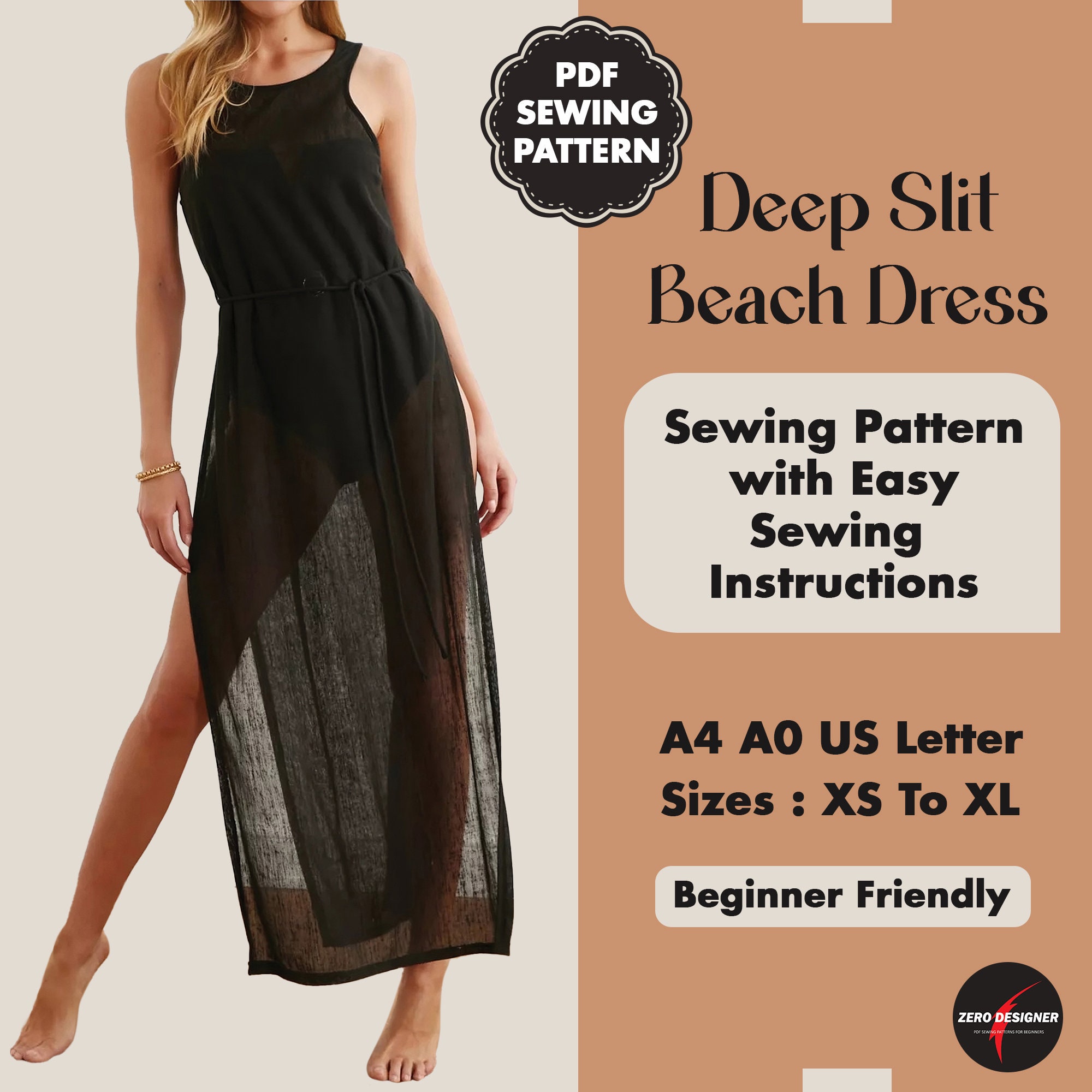 Deep Slit Beach Dress PDF Sewing Pattern Sundress Women's BEACH Fashion ...