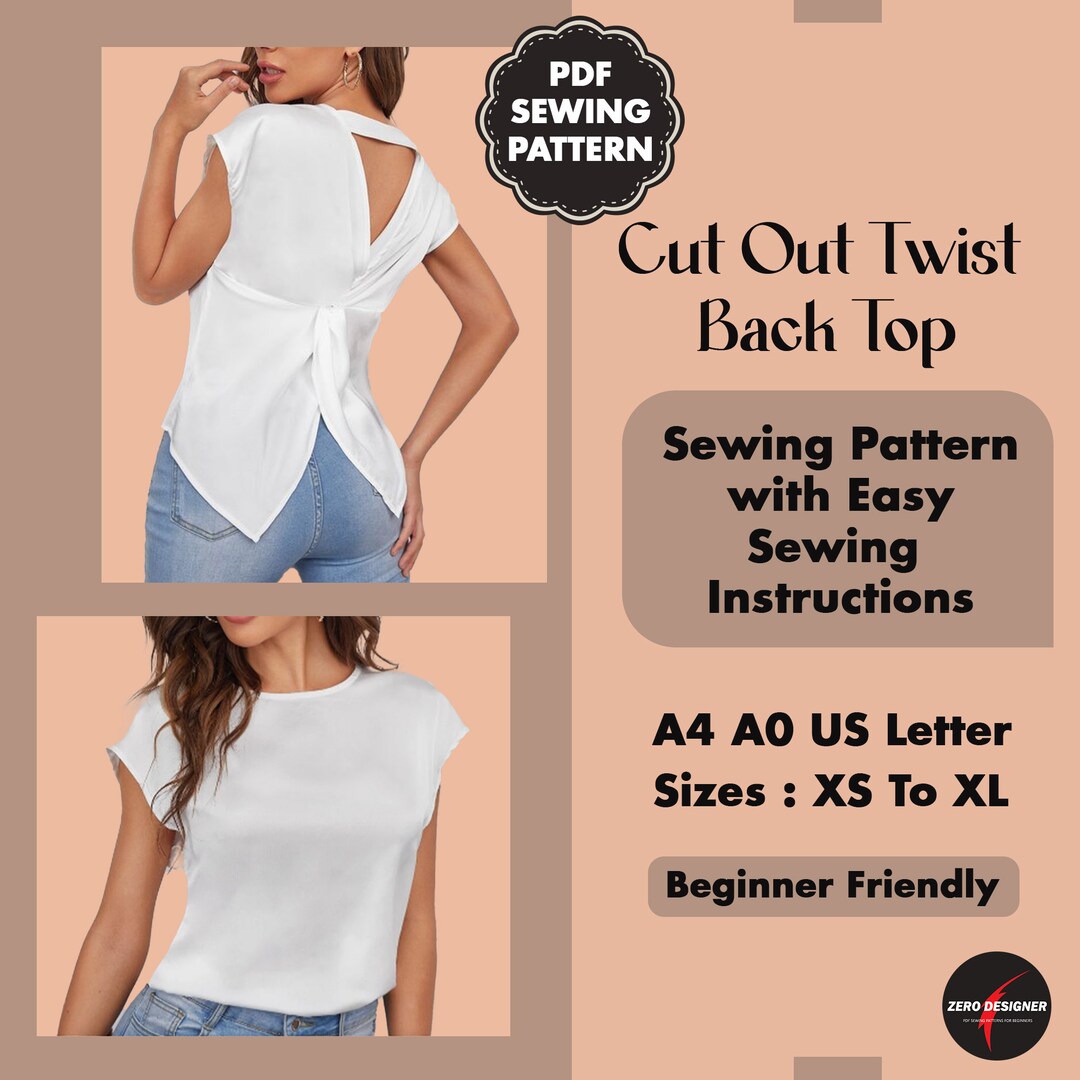 Cutout Twist Back Top PDF Sewing Pattern Summer Outfit Beginners ...