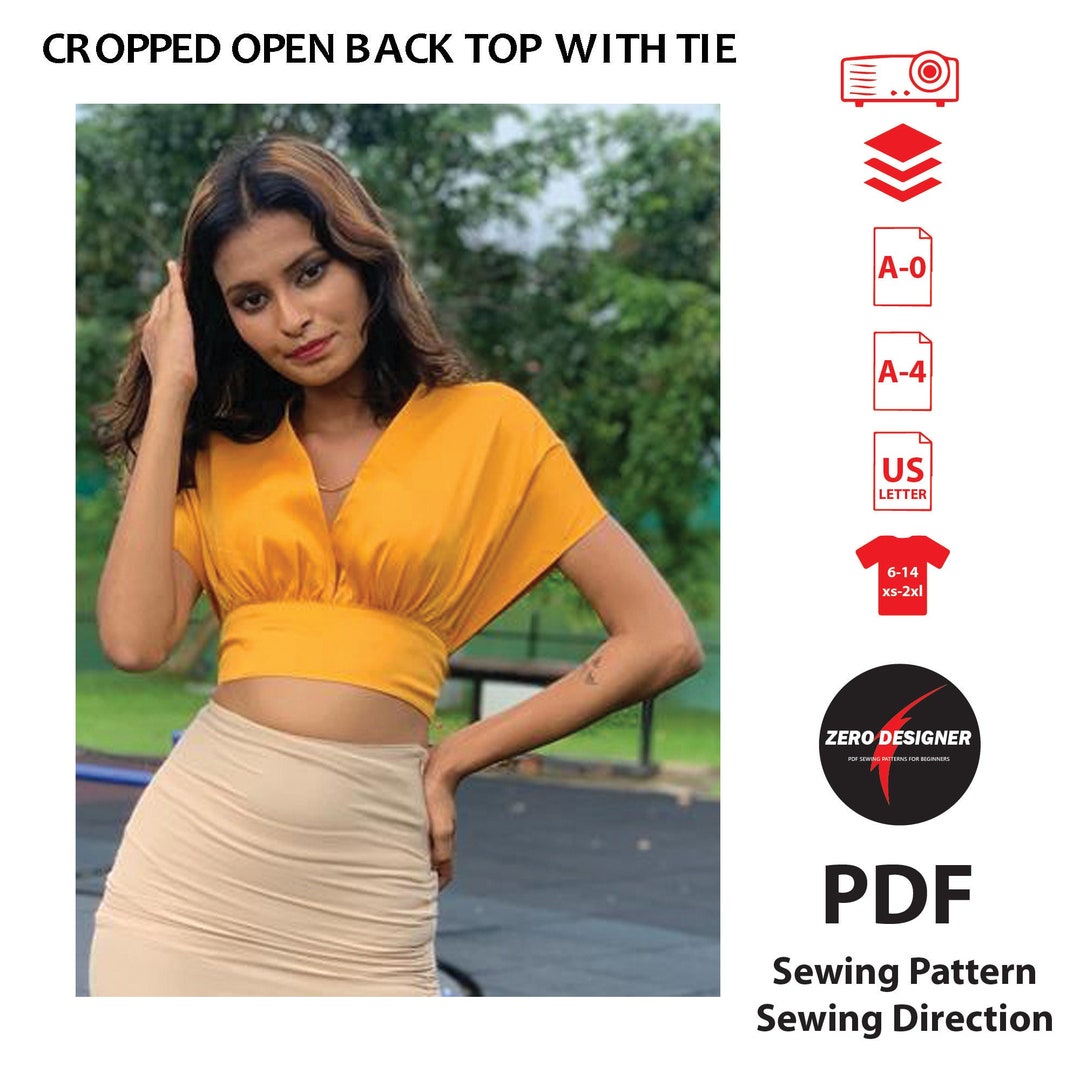 Cropped Open Back Top PDF Sewing Pattern Tie Blouse Summer Patterns Sew ...