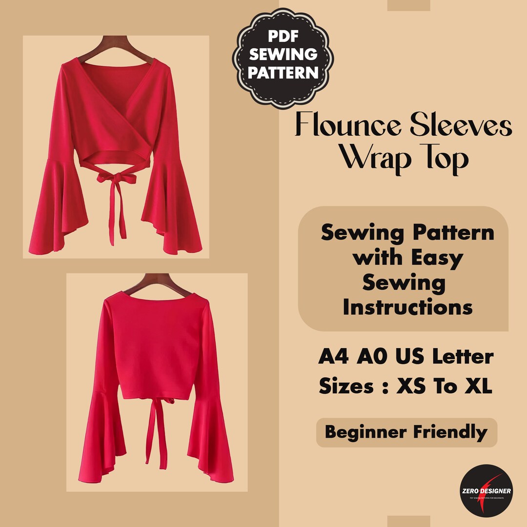 Flounce Sleeves Wrap Top PDF Sewing Pattern Loose Sleeves Womens ...