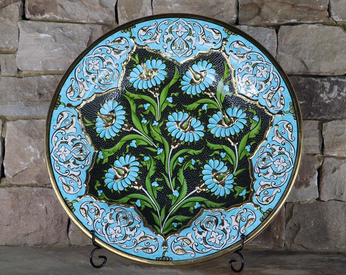 Handmade Unique Turkish Ceramic Classic Iznik Design Turquoise & Black ...