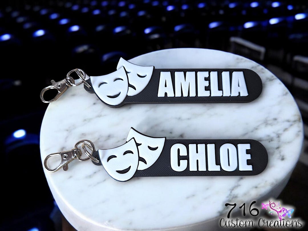Personalized Theater Keychain, Custom Name Keyring, Drama Club Bag Tag ...