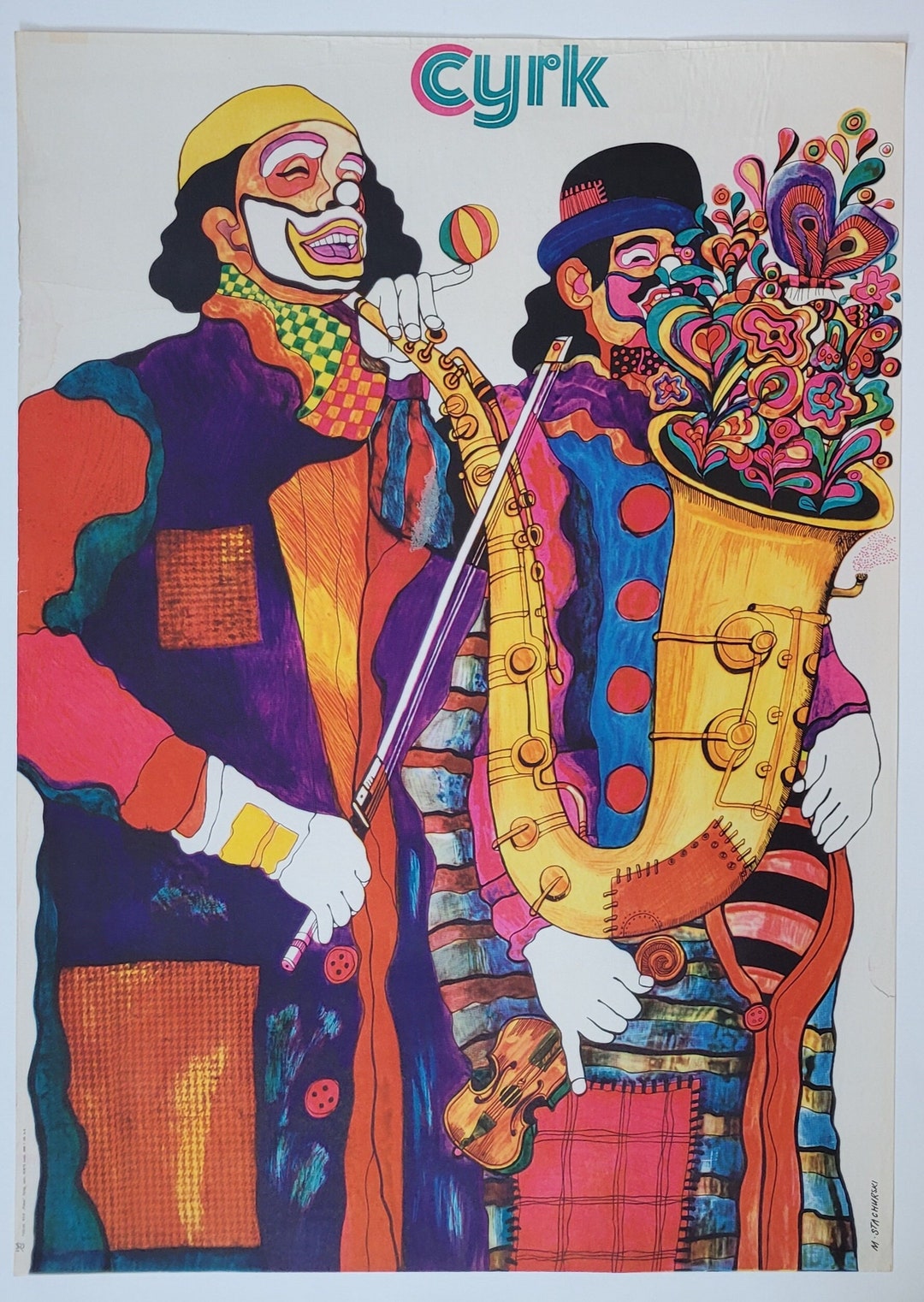 Original Vintage Polish Poster CYRK Clowns Musician! Stachurski Art ...