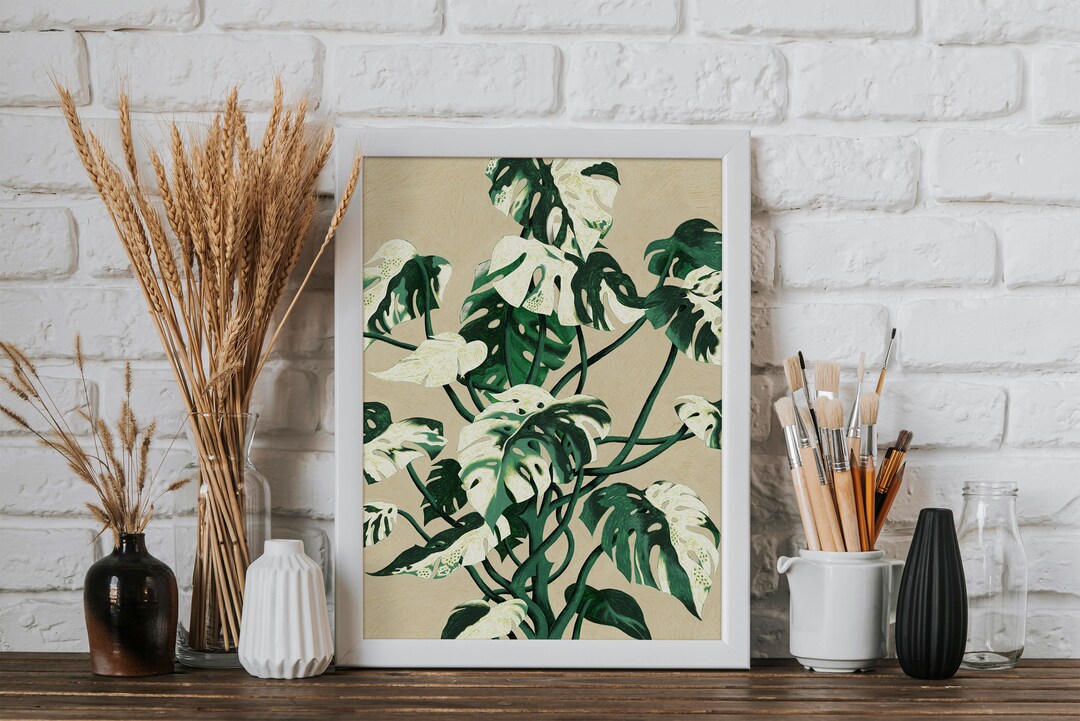 Monstera Albo Art Print Illustration Painting Variegated Plant Wall Art ...