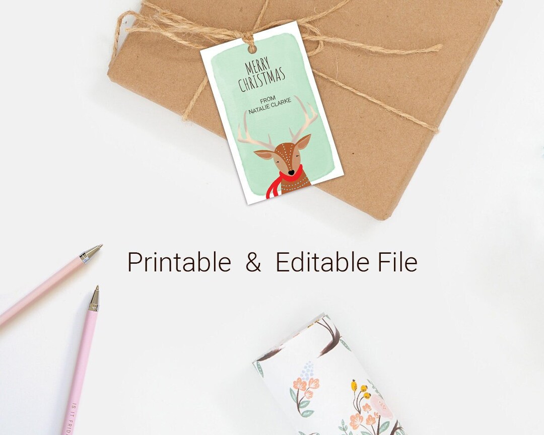 Printable Greeting Tags, Happy Holidays Tags, Reindeer Greeting Card ...