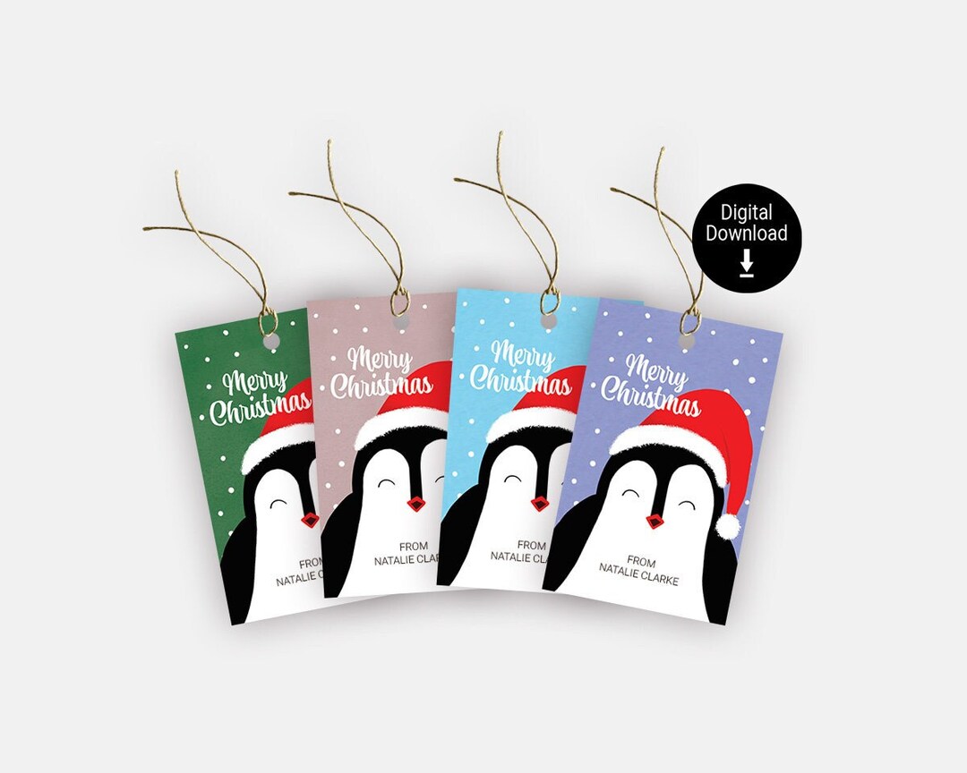 Printable Greeting Tags, Happy Holidays Tags, Penguin Greeting Card ...