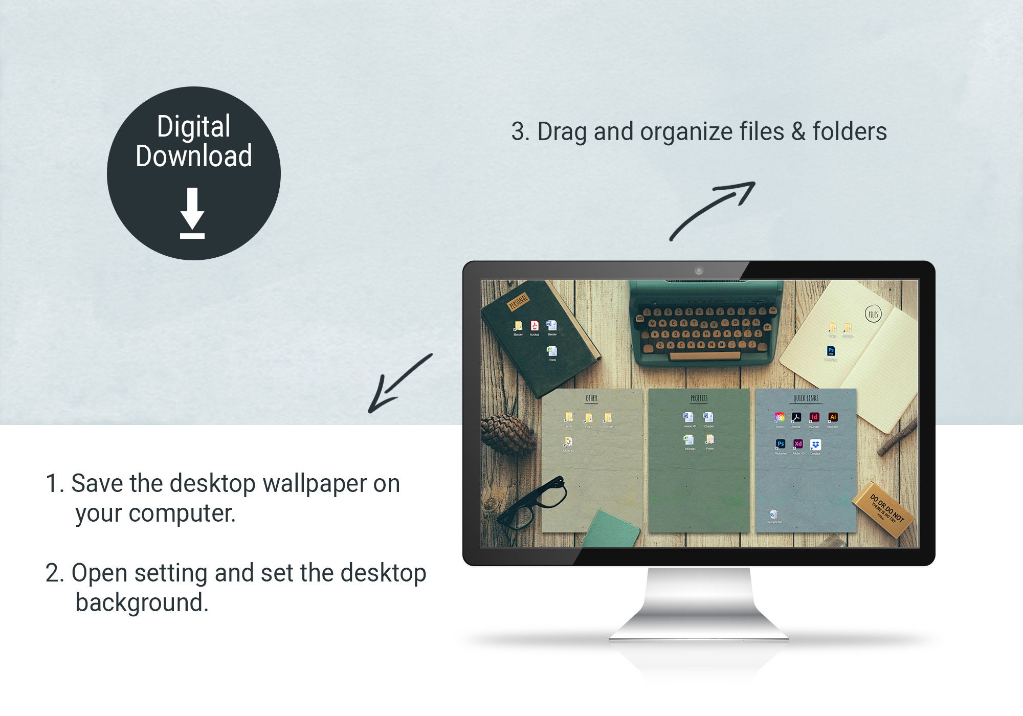 Desktop Organizer, Desktop Wallpaper, Digital Download, Instant ...