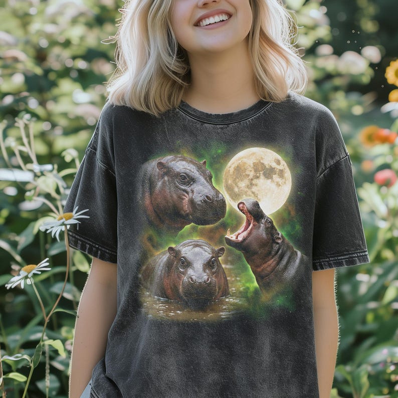 Three Pygmy Hippo Moon, Vintage 90s Graphic, River Beast, Hungry Animal ...