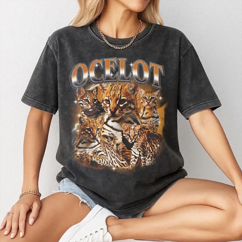 Vintage Ocelot Shirt, 90s Bootleg Graphic, Exotic Wild Cat Top, Jungle ...