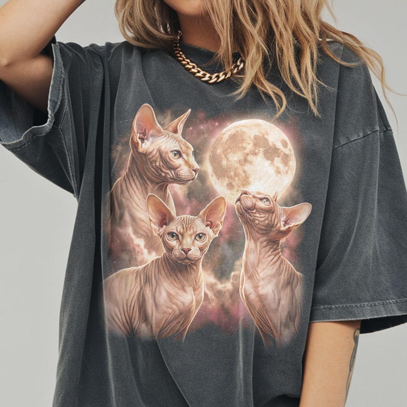 Comfort Colors® Three Sphynx Cat Moon Shirt, Hairless Cat, Bingus ...