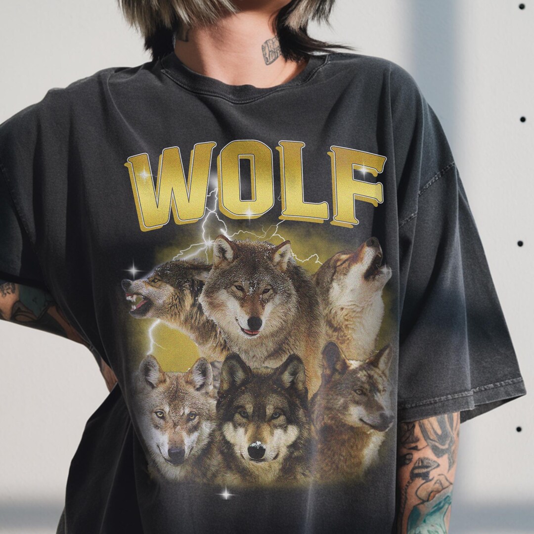 Vintage Wolf Shirt, 90s Bootleg Graphic Tee, Wolf Pack Gift, Alpha ...