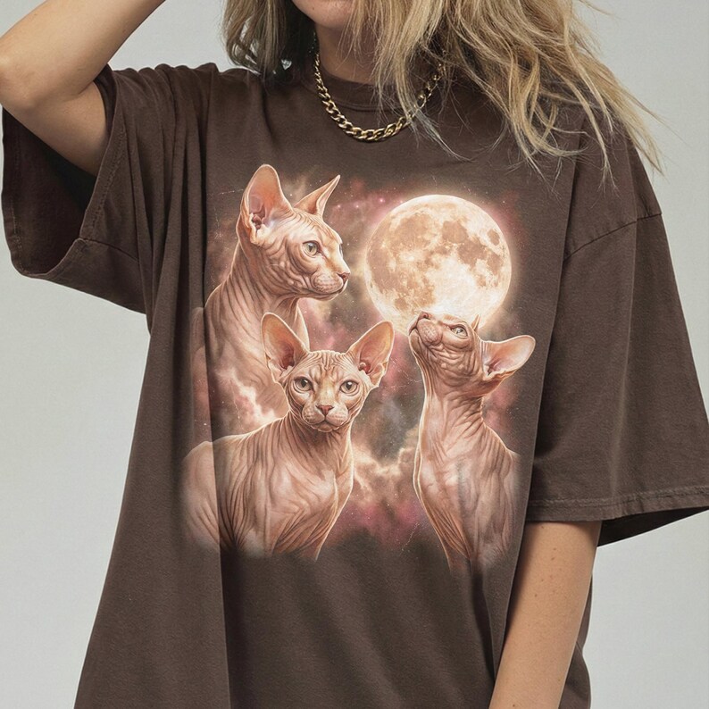 Comfort Colors® Three Sphynx Cat Moon Shirt, Hairless Cat, Bingus ...
