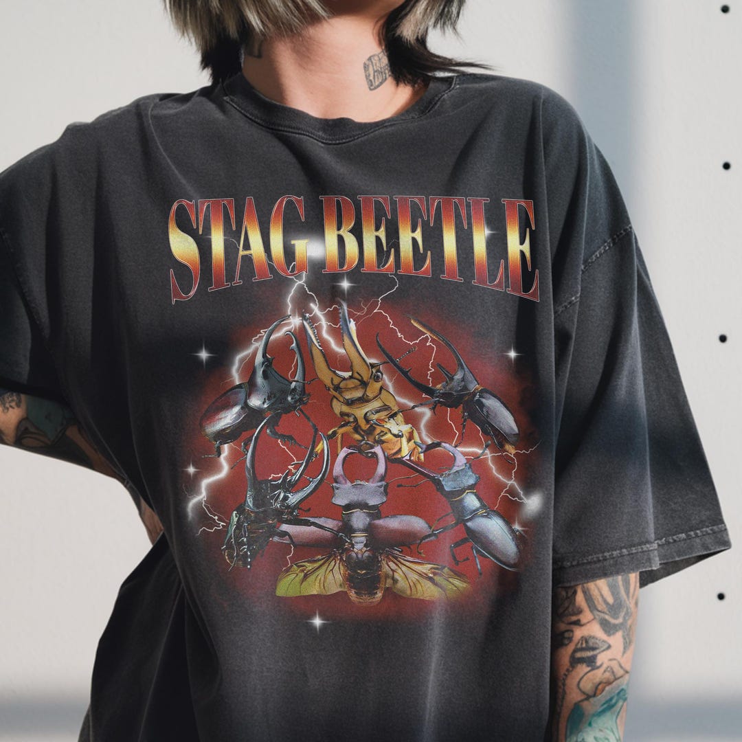Vintage Stag Beetle Shirt, 90s Bootleg Graphic Tee, Insect Lover Gift ...