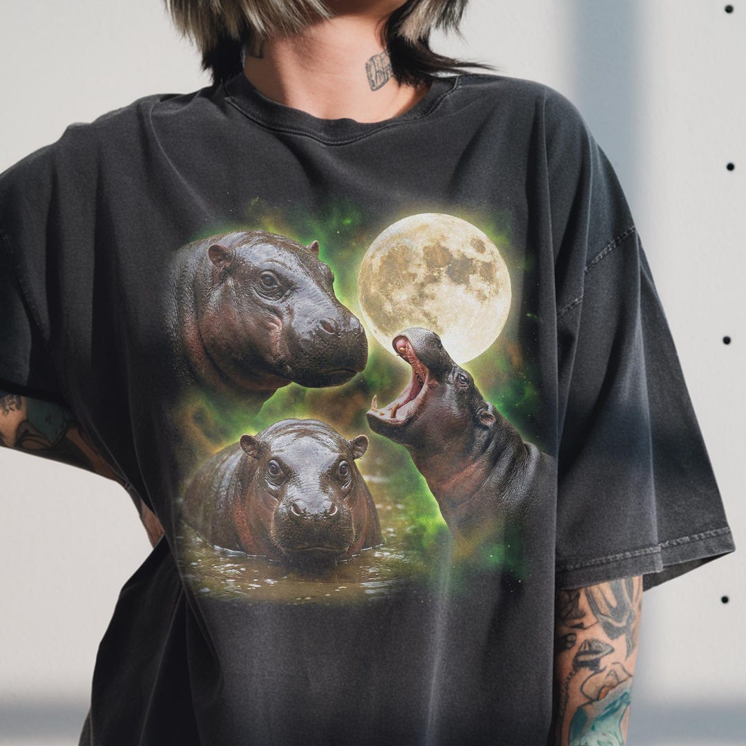 Three Pygmy Hippo Moon, Vintage 90s Graphic, River Beast, Hungry Animal ...