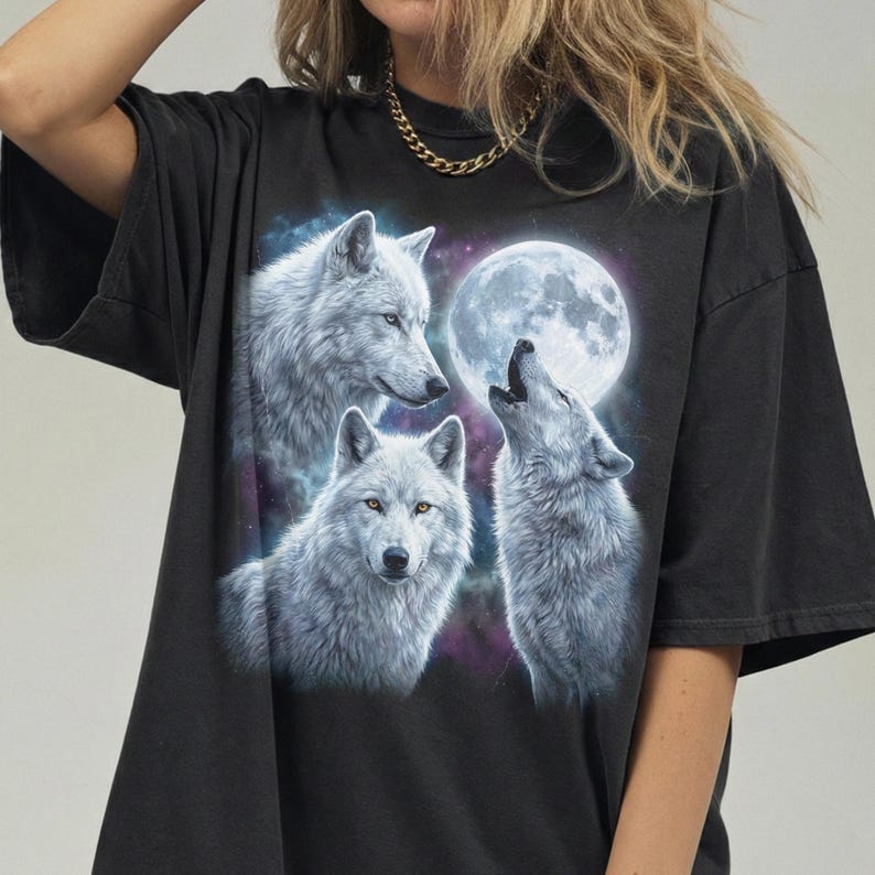 Comfort Colors® Three Arctic Wolf Moon Shirt, Funny White Wolf Tee ...