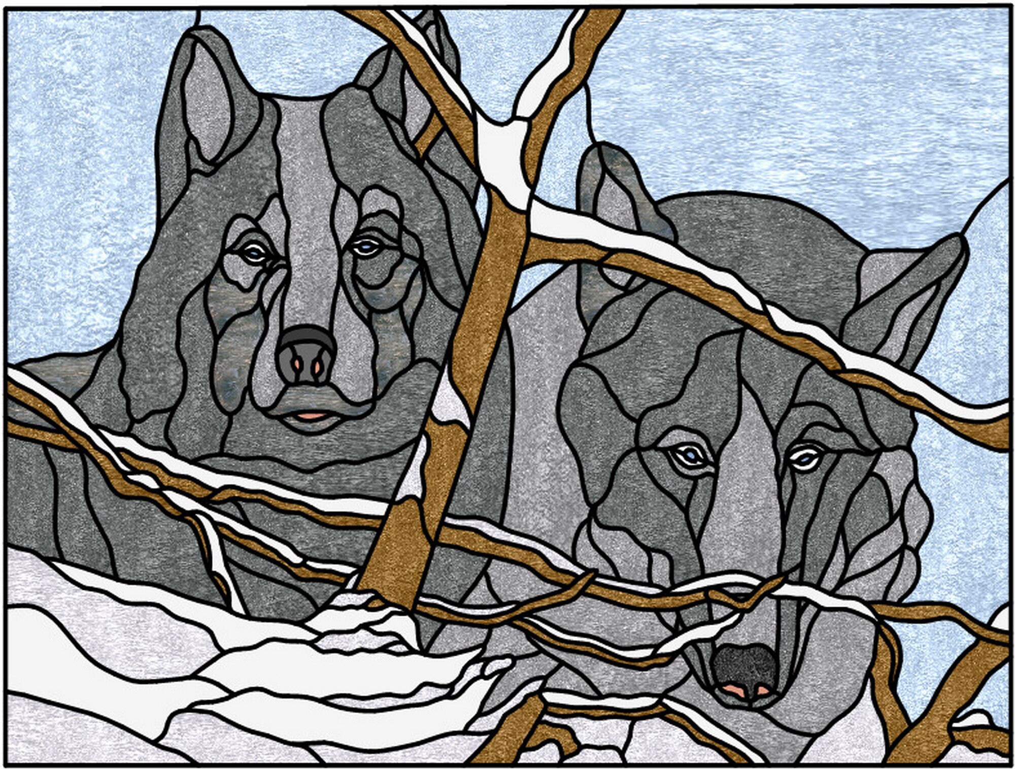 Wolf Duo Stained Glass Window Panel Pattern - Etsy