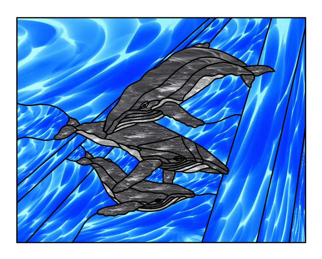 Whale Family Stained Glass Panel Pattern - Etsy