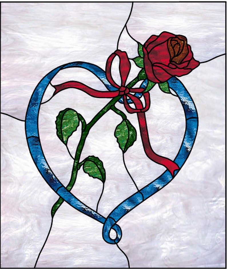 Rose and Ribbon Heart Stained Glass Panel Pattern - Etsy