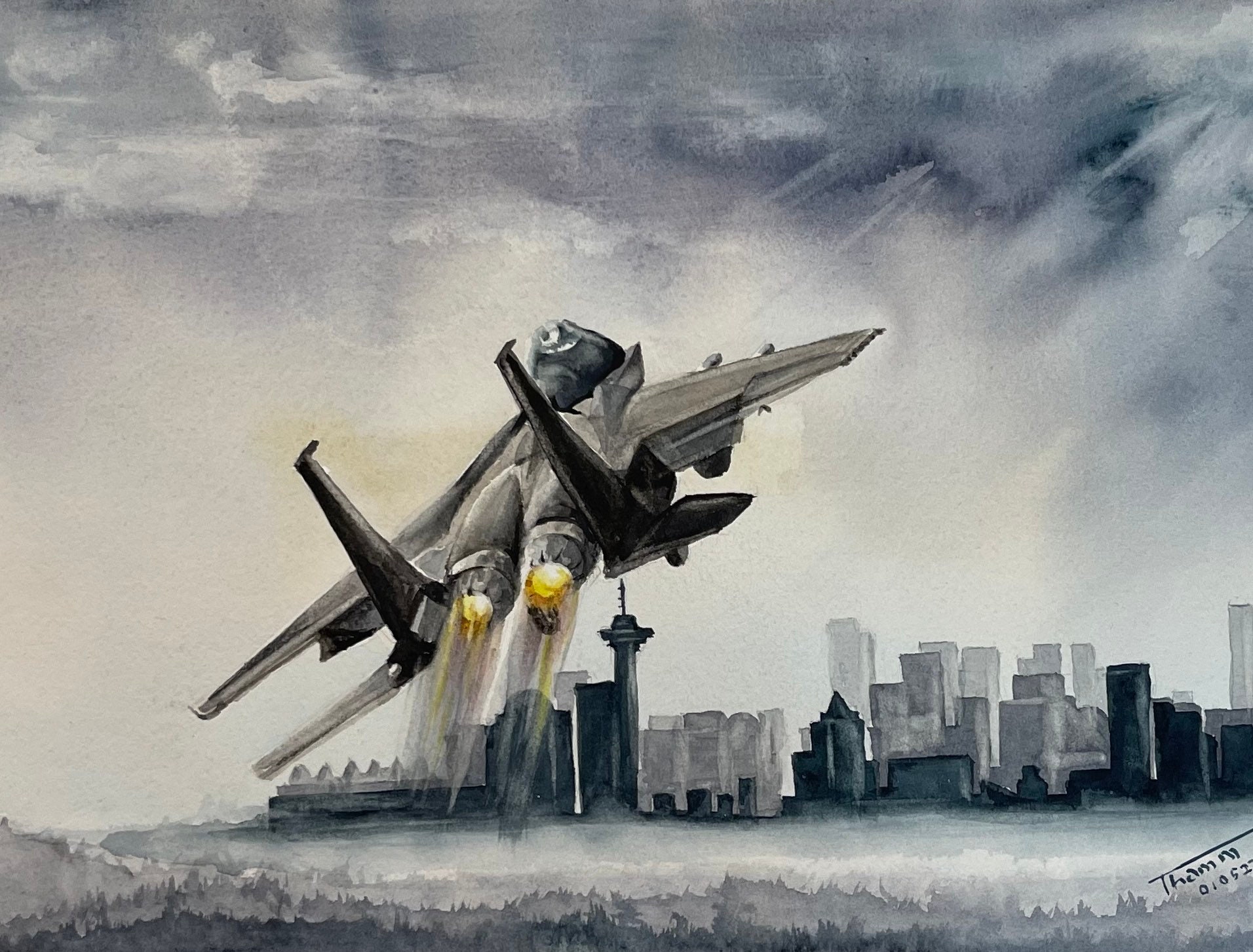 Original Watercolour Painting Fighter Jet - Etsy