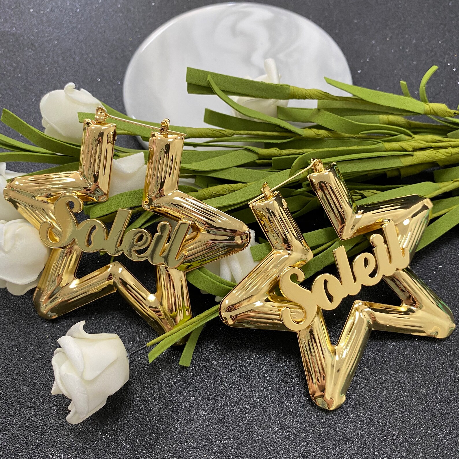 Personalized Name Bamboo Star Dangle Earrings Custom Dangle - Etsy