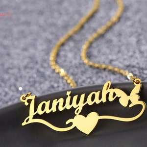 Heart & Butterfly Personalized Custom Name Necklace, Lovely Custom ...