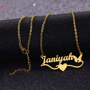 Heart & Butterfly Personalized Custom Name Necklace, Lovely Custom ...