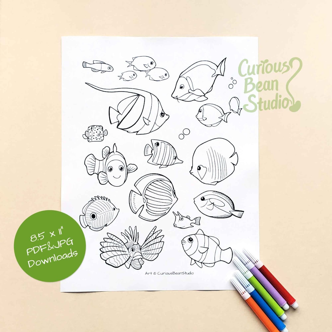 Saltwater Fish Coloring Activity Pages PDF JPG - Etsy