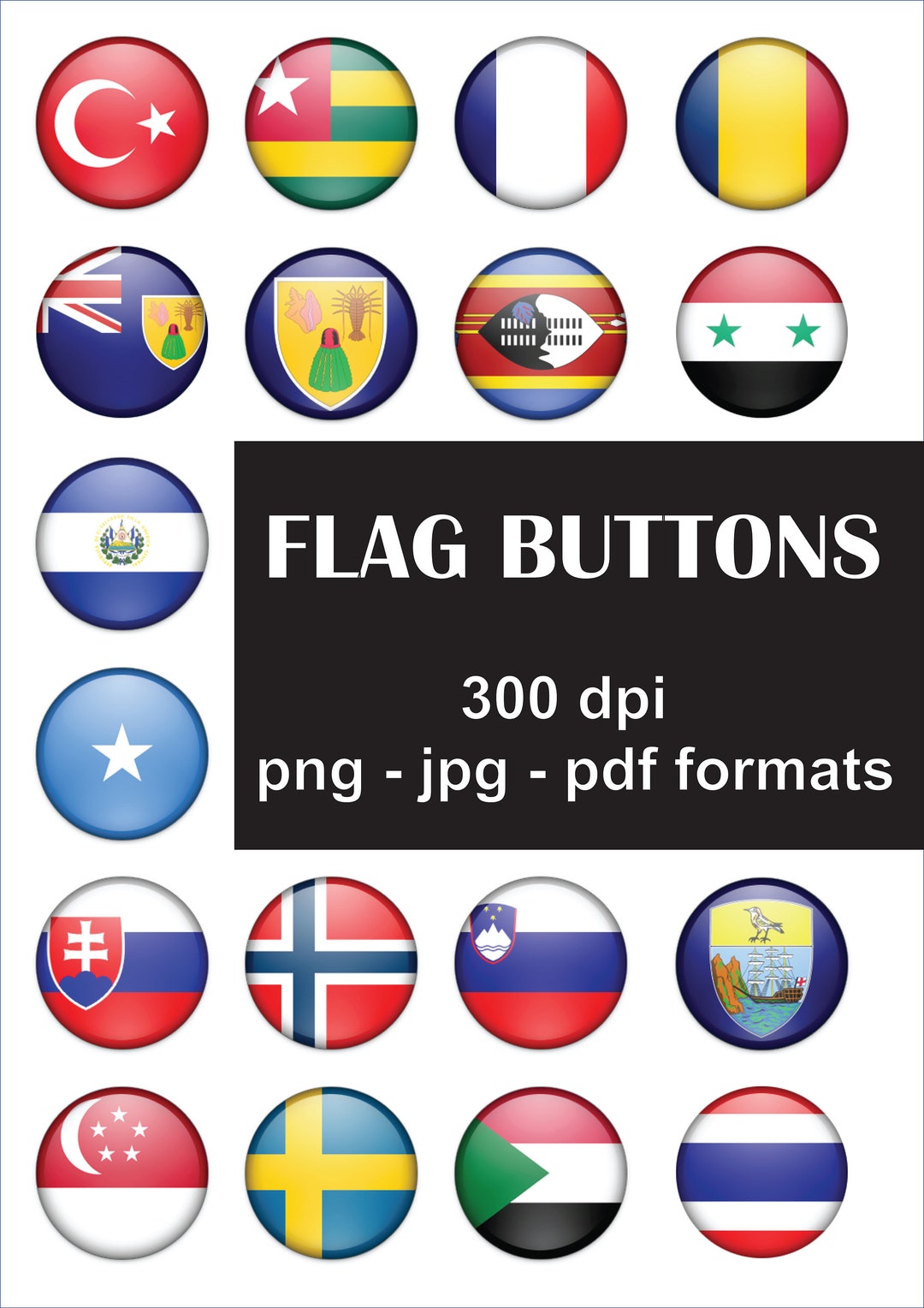 World Countries Flags Button Clip Art-- Flags of the World, PNG-PDF-JPG ...