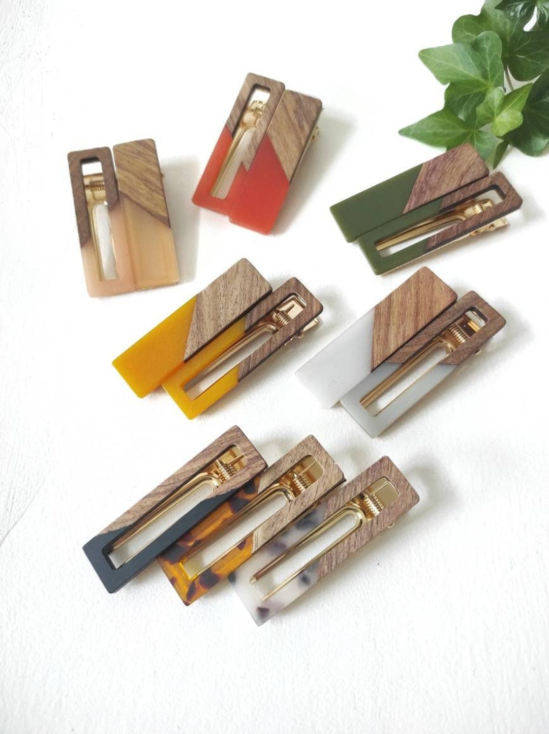 Rectangle Wooden Hair Clips, Resin & Wood Teak / Wood Barrett, Boho ...